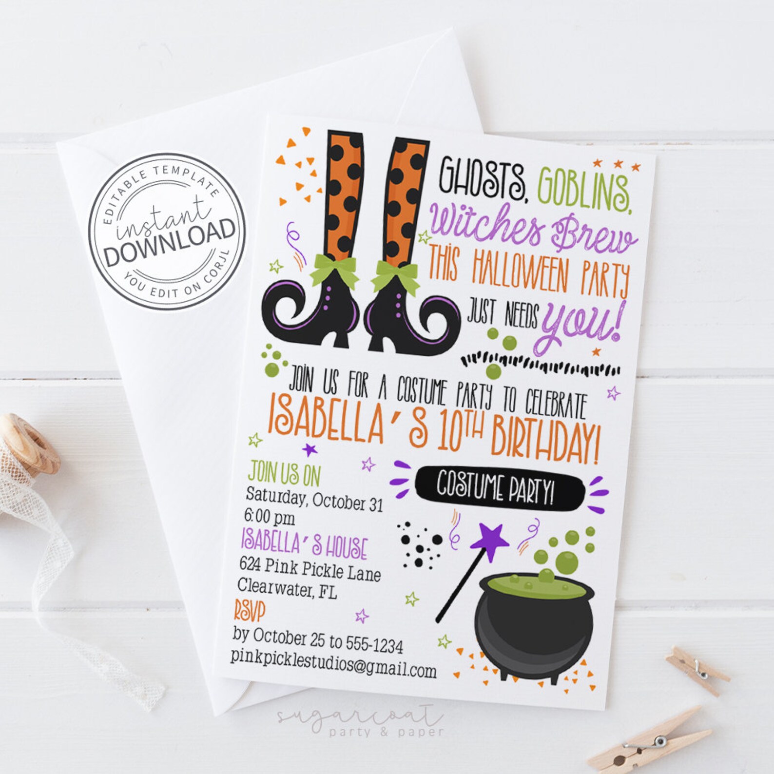 Witch Invitation, Halloween Birthday Invitation, Halloween Party, Witch ...