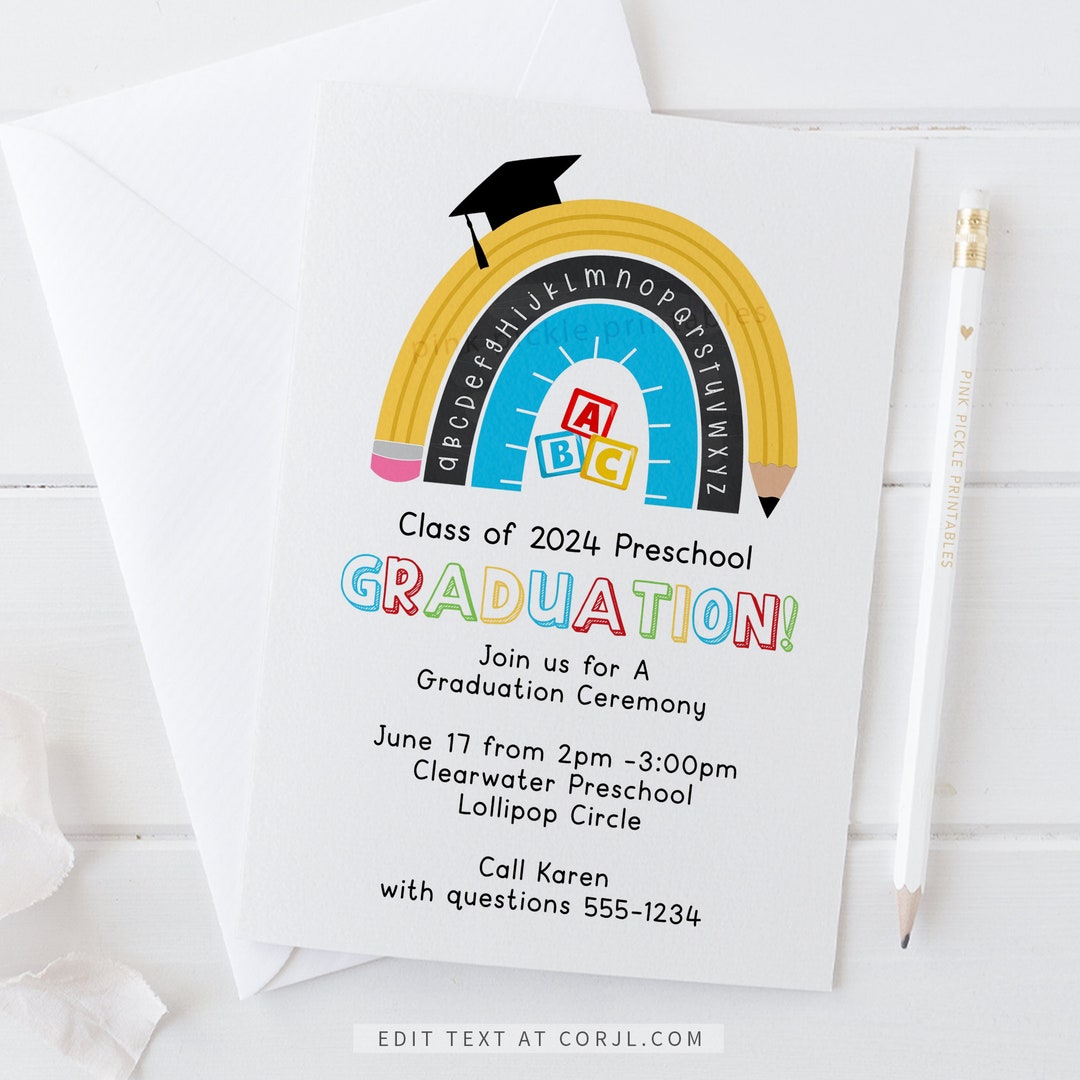 Preschool Graduation Invitation, School Rainbow Invitation, Preschool ...