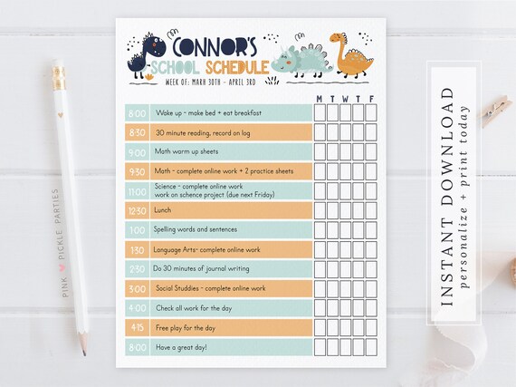 Editable Home School Schedule Homeschool Chart for Kids. Edit | Etsy
