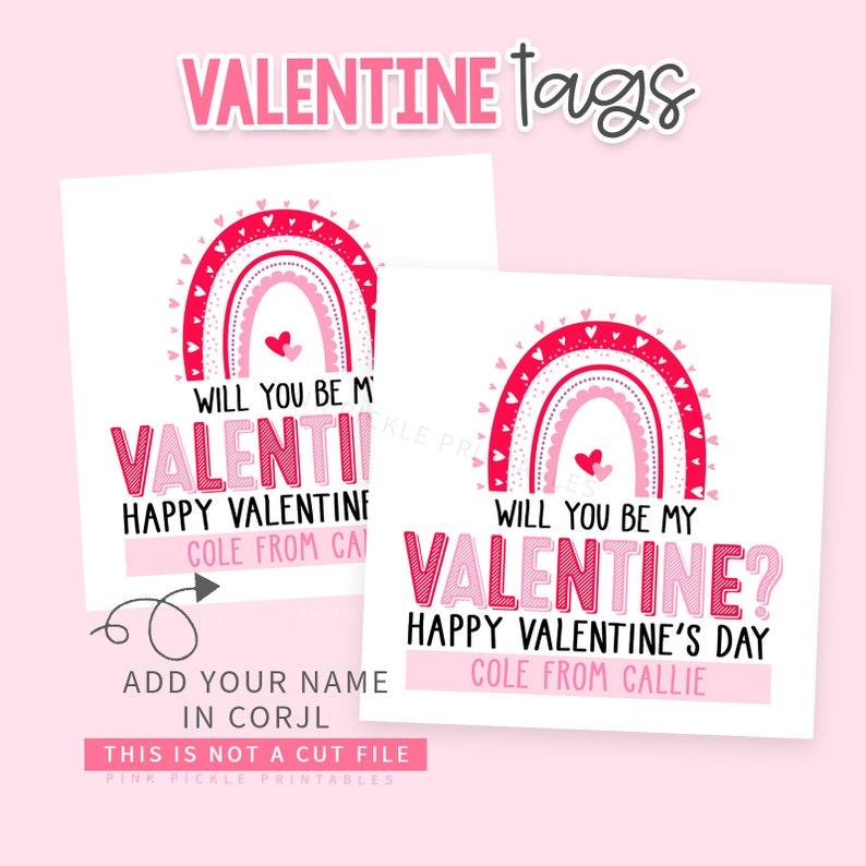 Printable Rainbow Valentines Day Tag, Rainbow Valentine Exchange, Candy ...