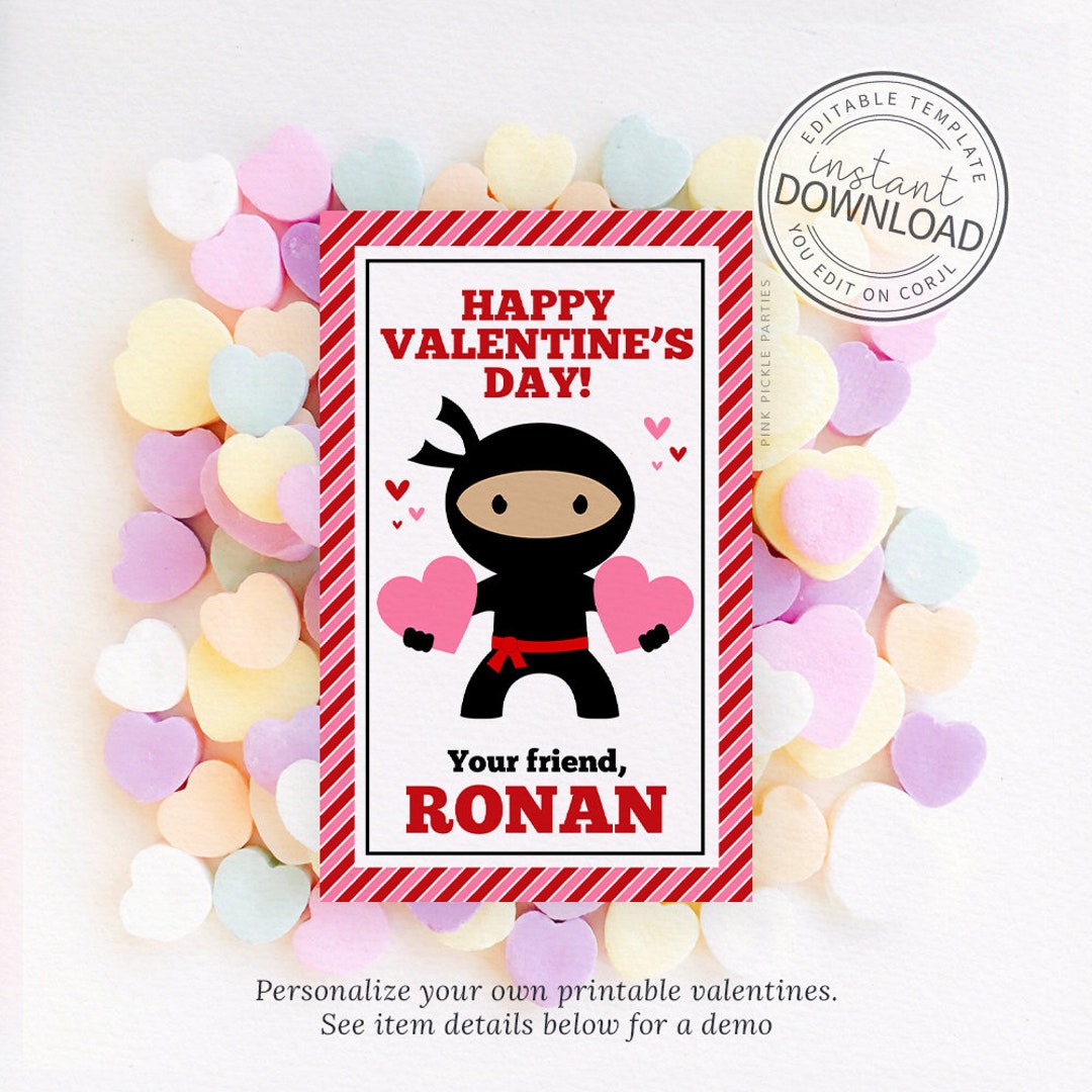 Editable Ninja Valentine Tag, Valentines Day Cards for Kids. Classroom ...