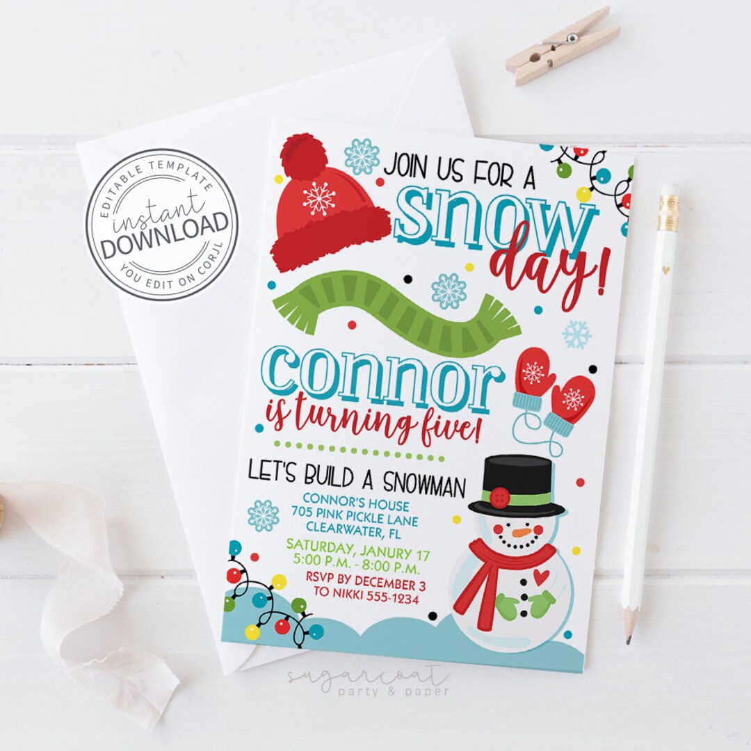 Snowman Invitation, Snowman Invite, Snowman Birthday, Snowman Party ...