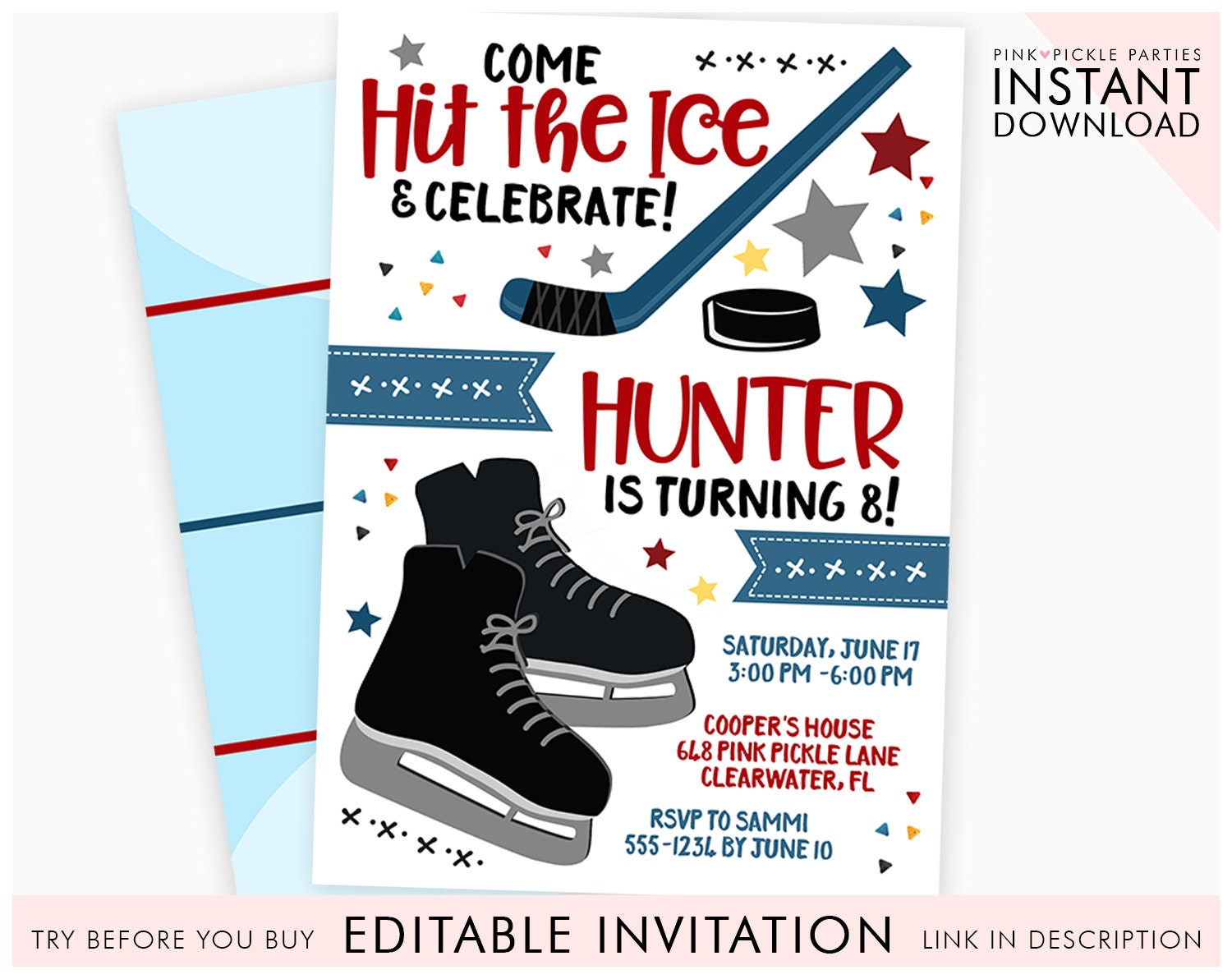 Hockey Invitation Hockey Birthday Invitations Hockey | Etsy