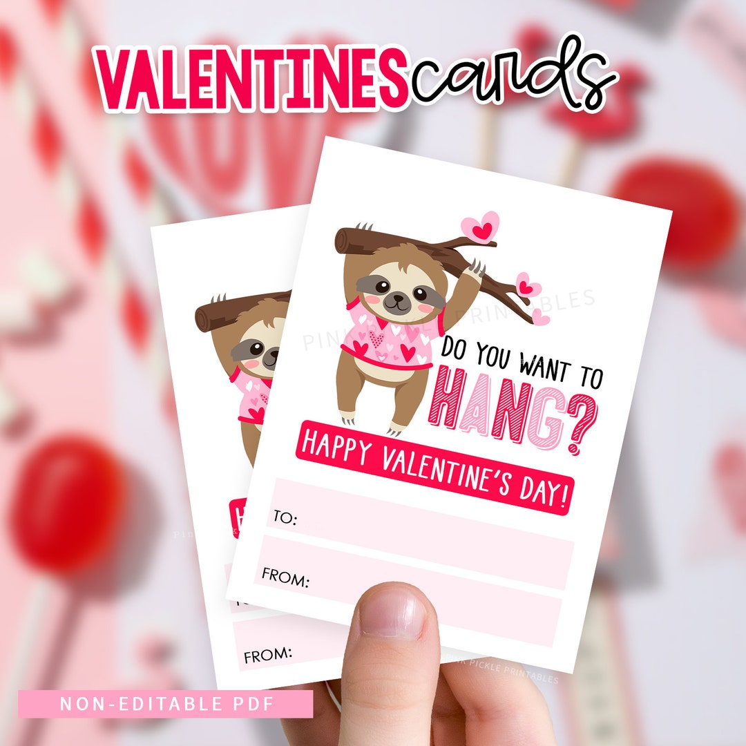 Sloth Valentine's Day Cards for Kids. Sloth Valentine Classroom ...
