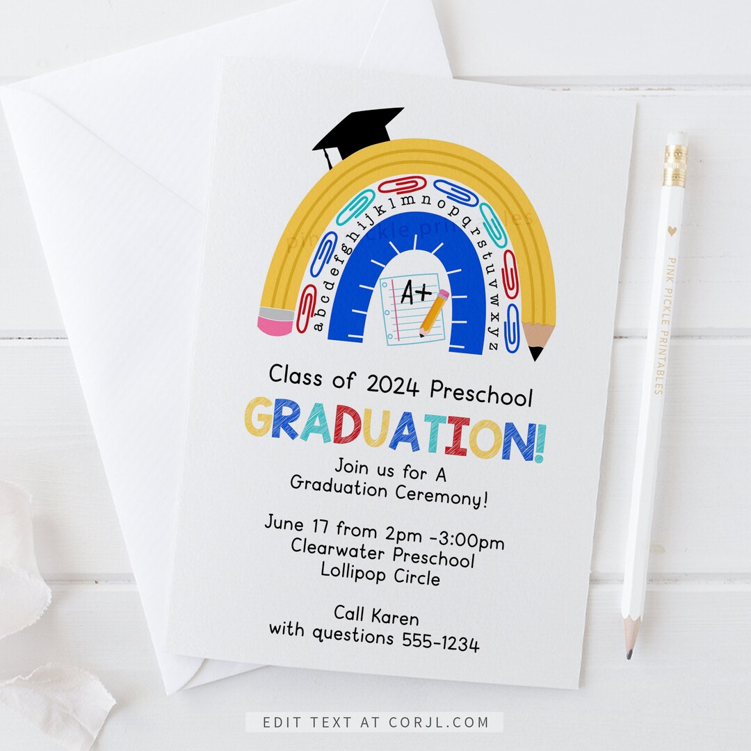 Preschool Graduation Invitation, School Rainbow Invitation, Preschool ...