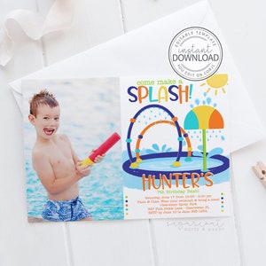 Splash Pad Invitation With Photo, Splash Pad Party, Splash Pad ...