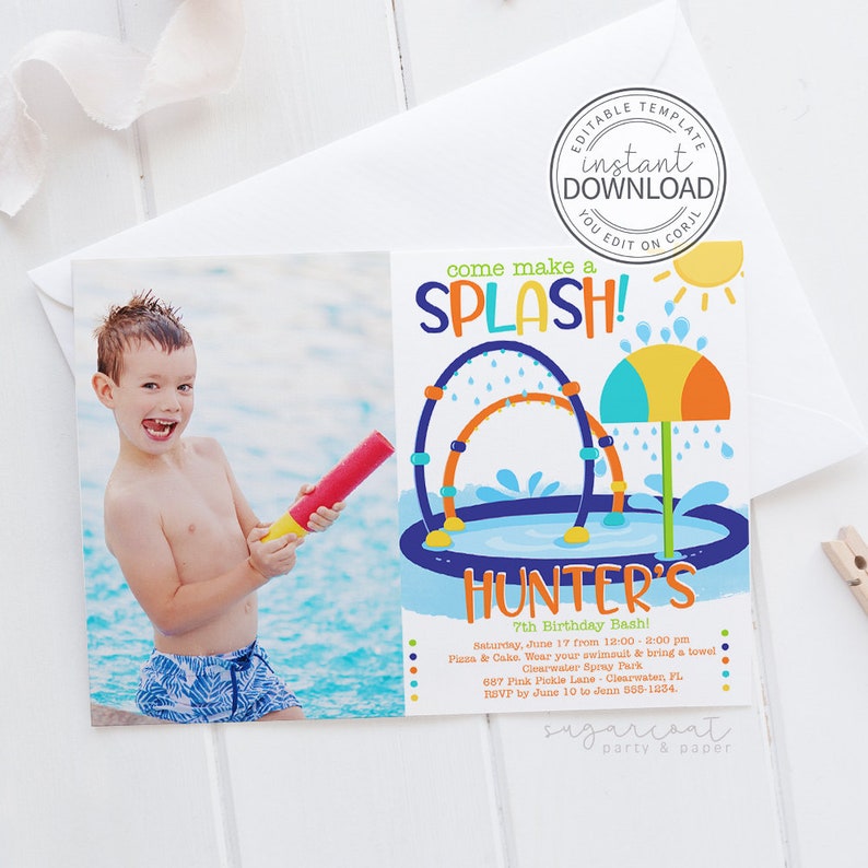 Splash Pad Invitation With Photo Splash Pad Party Splash Pad | Etsy