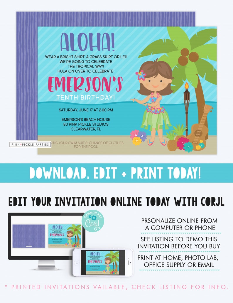Luau Invitation / Hawaiian Invitations / Luau Birthday | Etsy