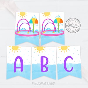 Editable Splash Pad Birthday Banner, Splash Pad Party Decorations ...
