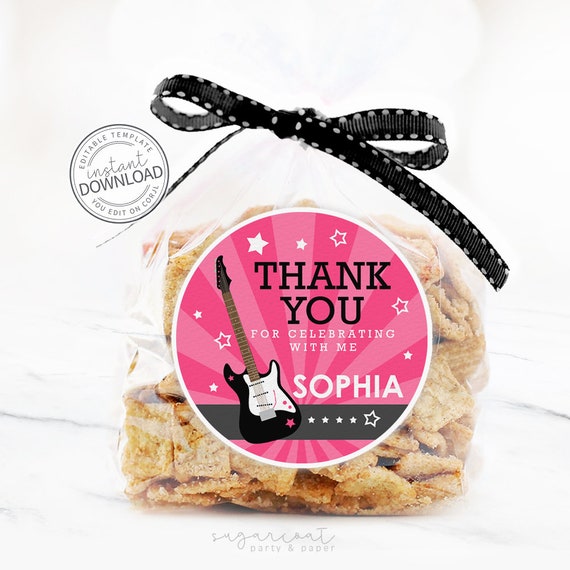 Rockstar Thank You Tag Pink Rock Star Birthday Party Rock - Etsy