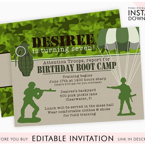 Boot Camp Invitation Army Invitations Military Invitations | Etsy