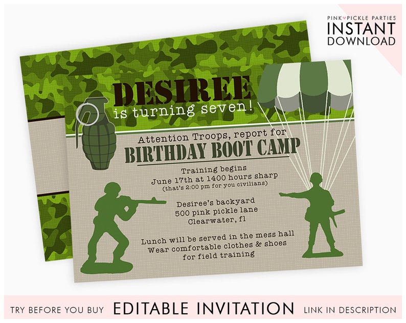 Boot Camp Invitation Army Invitations Military Invitations | Etsy