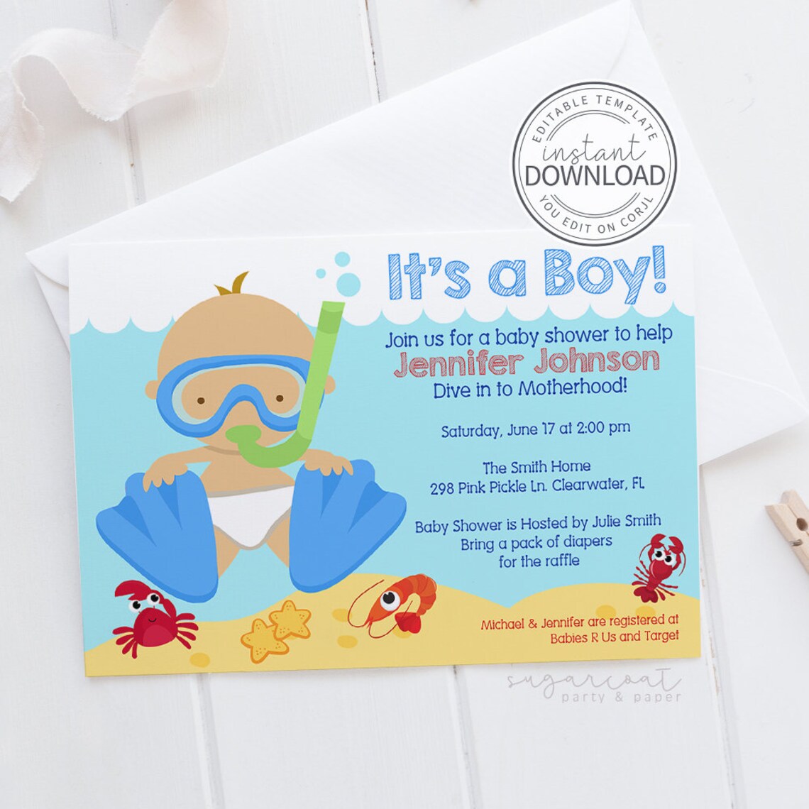 Baby Diver Invitation Scuba Diver Party Baby Diver Party - Etsy