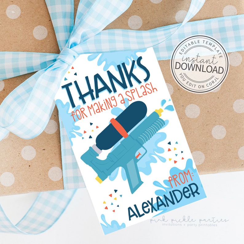 Editable Water Gun Favor Tags Water Gun Thank You Tags | Etsy