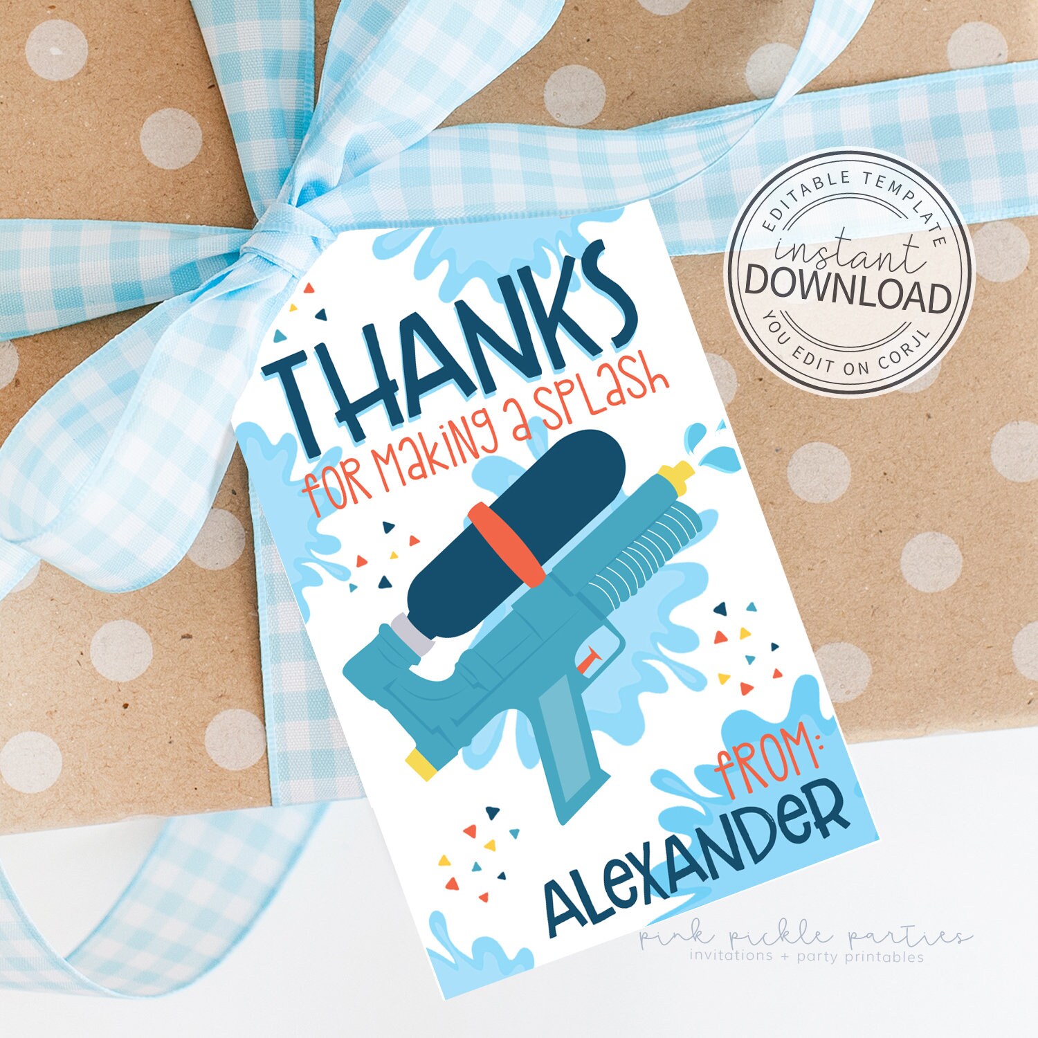 Editable Water Gun Favor Tags Water Gun Thank You Tags - Etsy