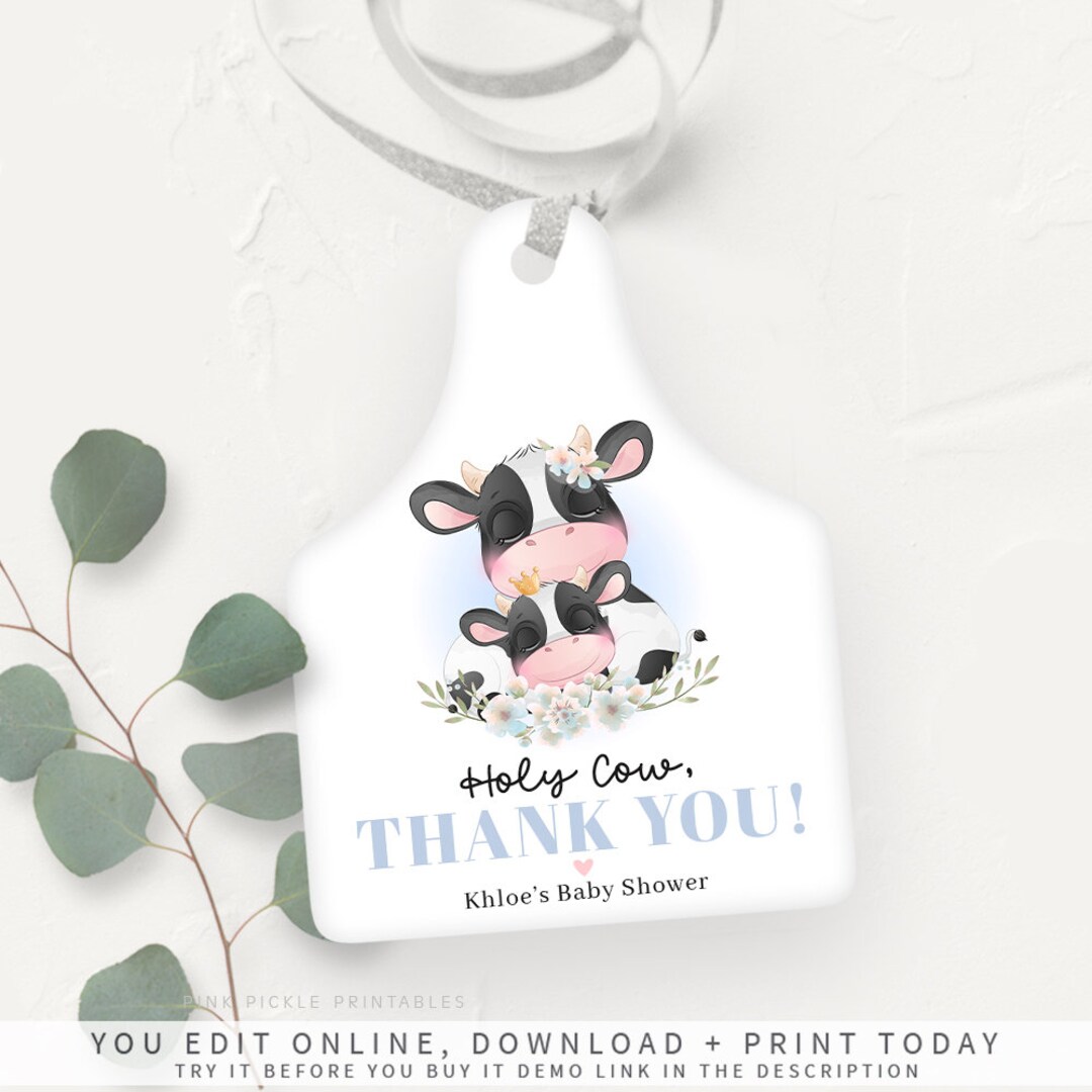 Cow Ear Tag Baby Shower Thank You Tags, Thank Moo for Coming, Cow Thank ...