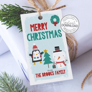 Editable Christmas Gift Tags, Snowman Gift Tag, Penguin, Printable ...