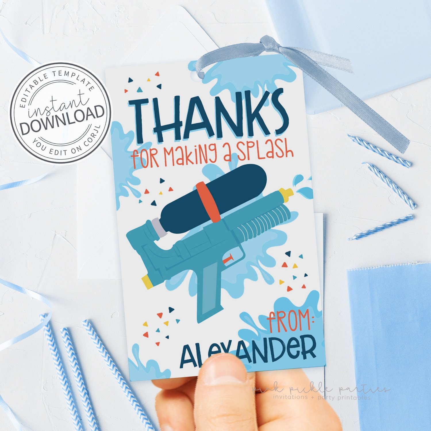 Editable Water Gun Favor Tags Water Gun Thank You Tags - Etsy