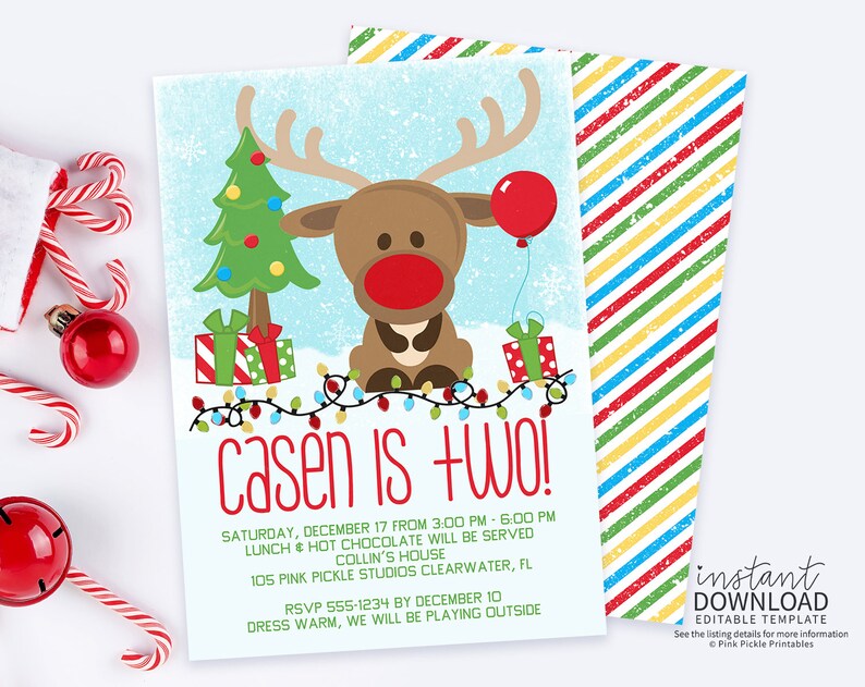 Reindeer Invitation, Reindeer Birthday Invitation, Reindeer Birthday ...