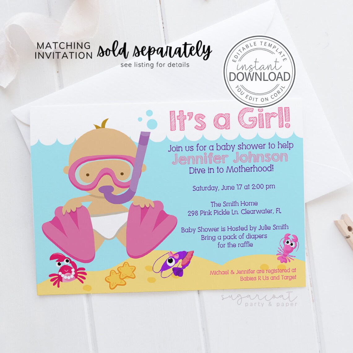 Baby Diver Invitation Scuba Diver Party Baby Diver Party - Etsy
