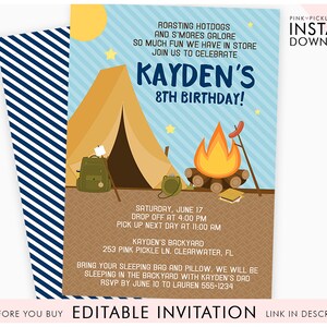 Camping Invitation, Camping Invite, Camping Party Invitation, Camping ...