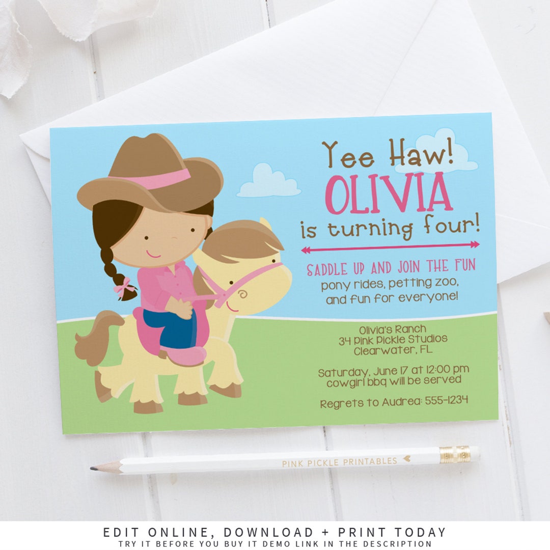 Pony Birthday Invitation, Pony Invitation, Pony Invite, Pony Party ...