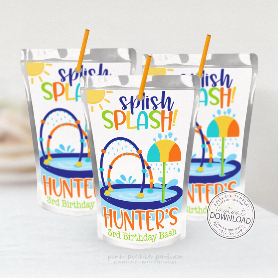 Editable Splash Pad Juice Labels, Spray Park Juice Label Template ...
