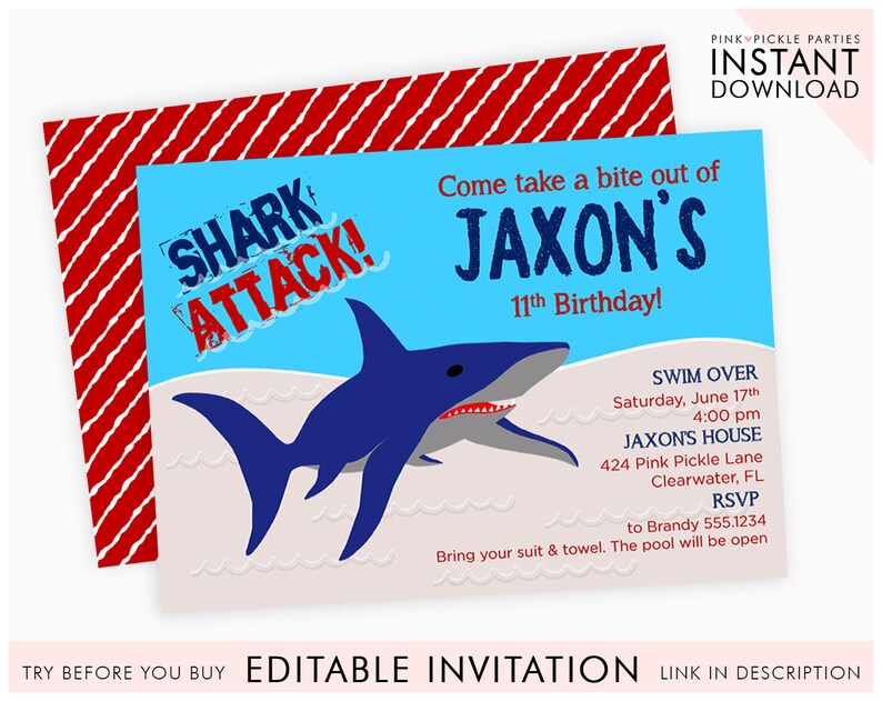 Shark Invitation Shark Invite Shark Party Shark Birthday - Etsy