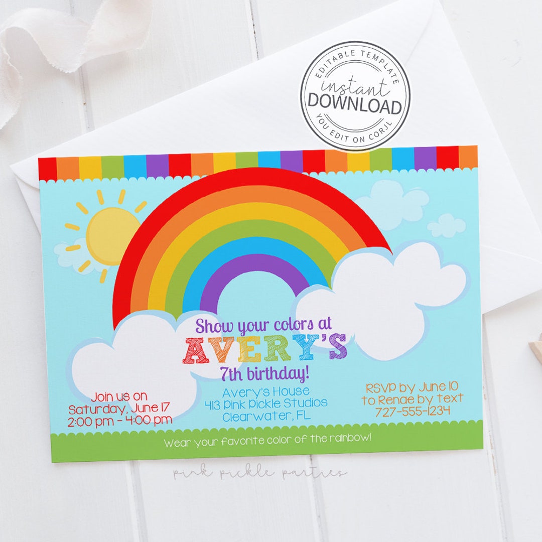 Rainbow Invitation, Rainbow Party, Rainbow Birthday Invitation, Rainbow ...