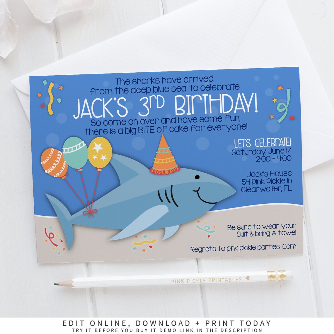 Shark Invitation Shark Invite Shark Party Shark Birthday - Etsy