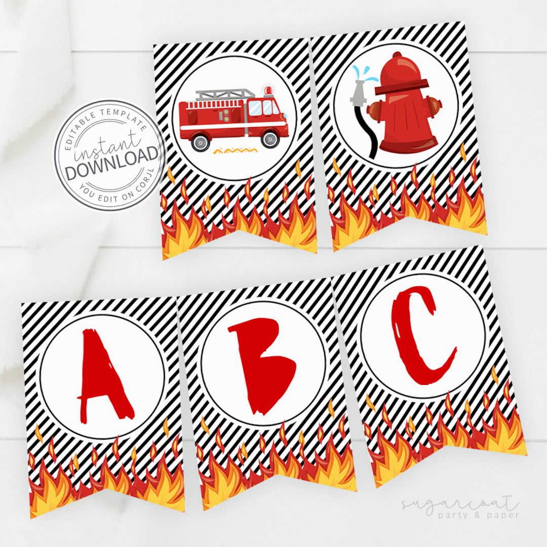 Fire Truck Banner, Firefighter Banner, Fire Engine Banner, Fireman ...