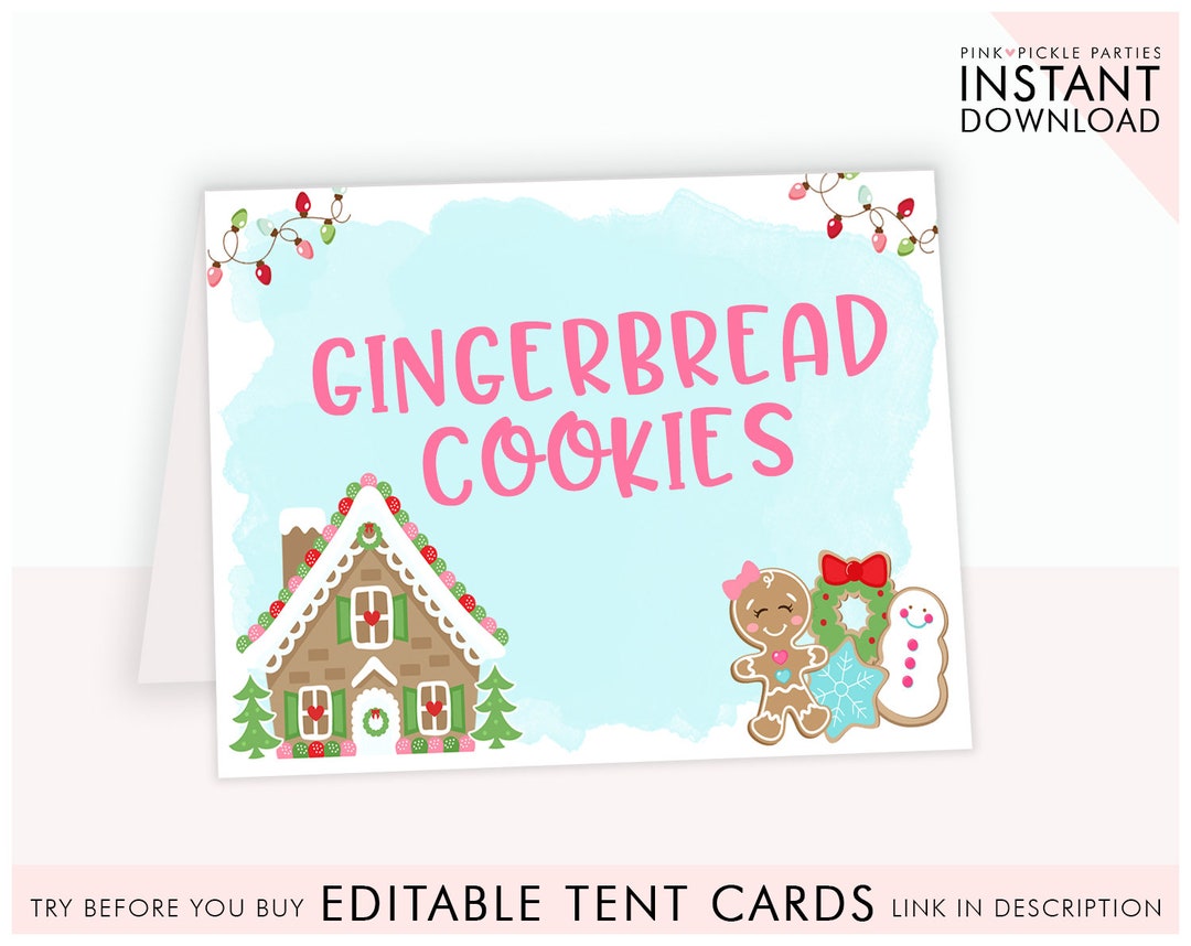 Gingerbread Tent Cards, Christmas Cookie Buffet, Cookie Exchange Place ...