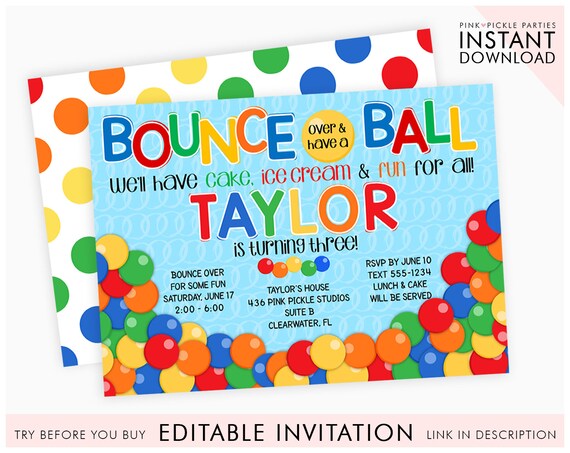 Ball Invitation Bouncy Ball Party Bouncy Ball Birthday | Etsy