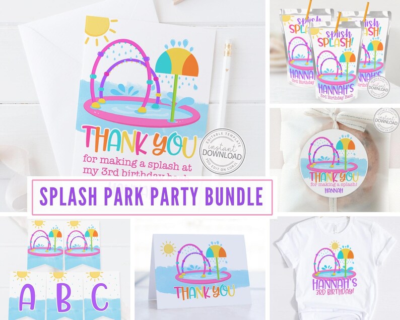 Editable Splash Park Birthday Party Printable Bundle Splash | Etsy