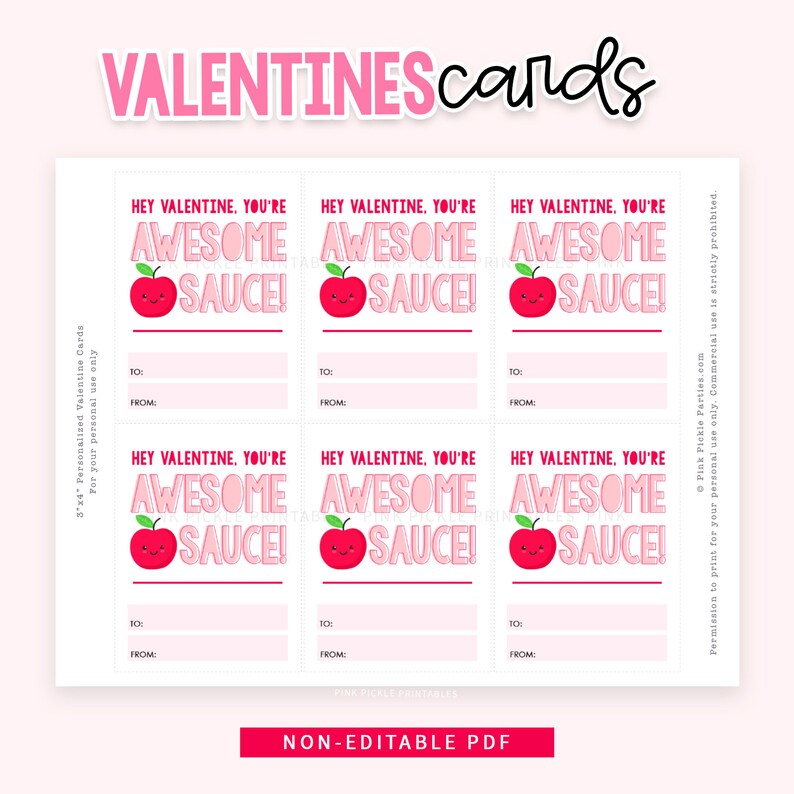 Awesome Sauce Valentine's Day Cards for Kids. Apple Sauce Valentine ...
