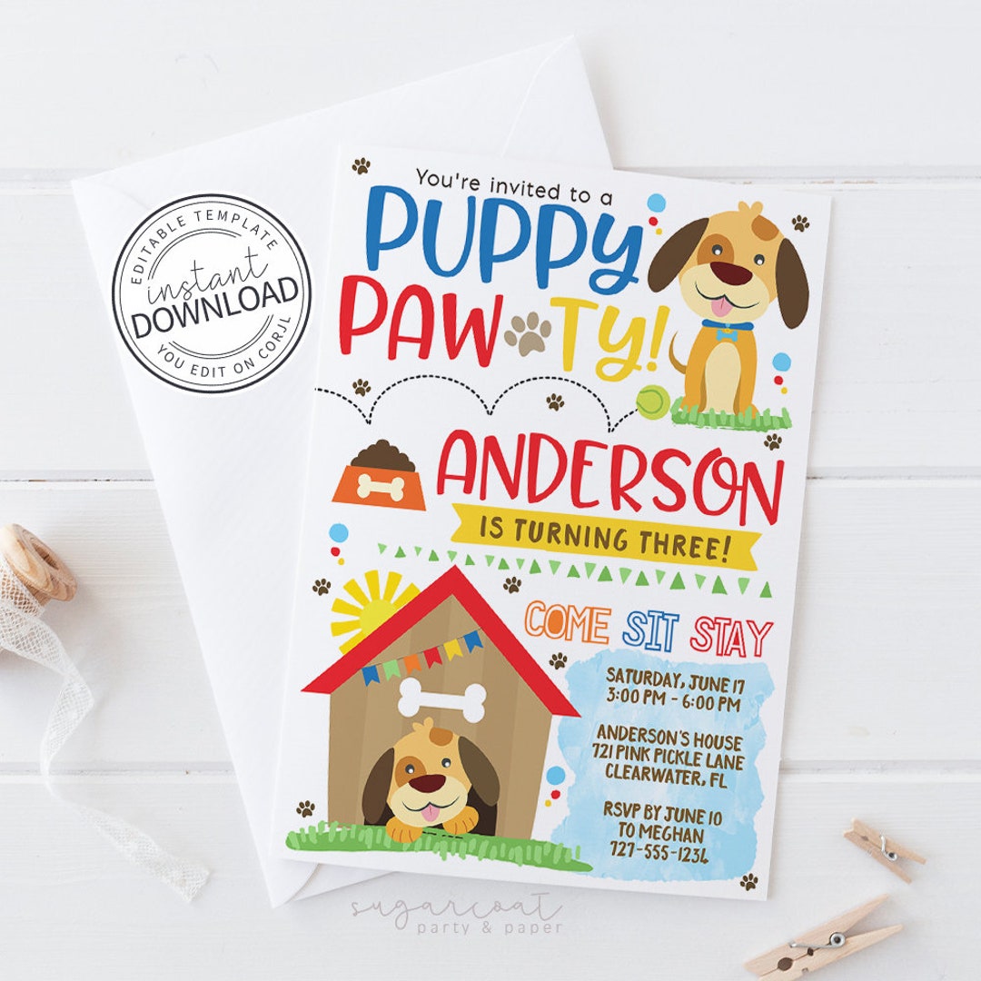 Puppy Party Invitation, Dog Birthday Party Invitation, Puppy Birthday ...