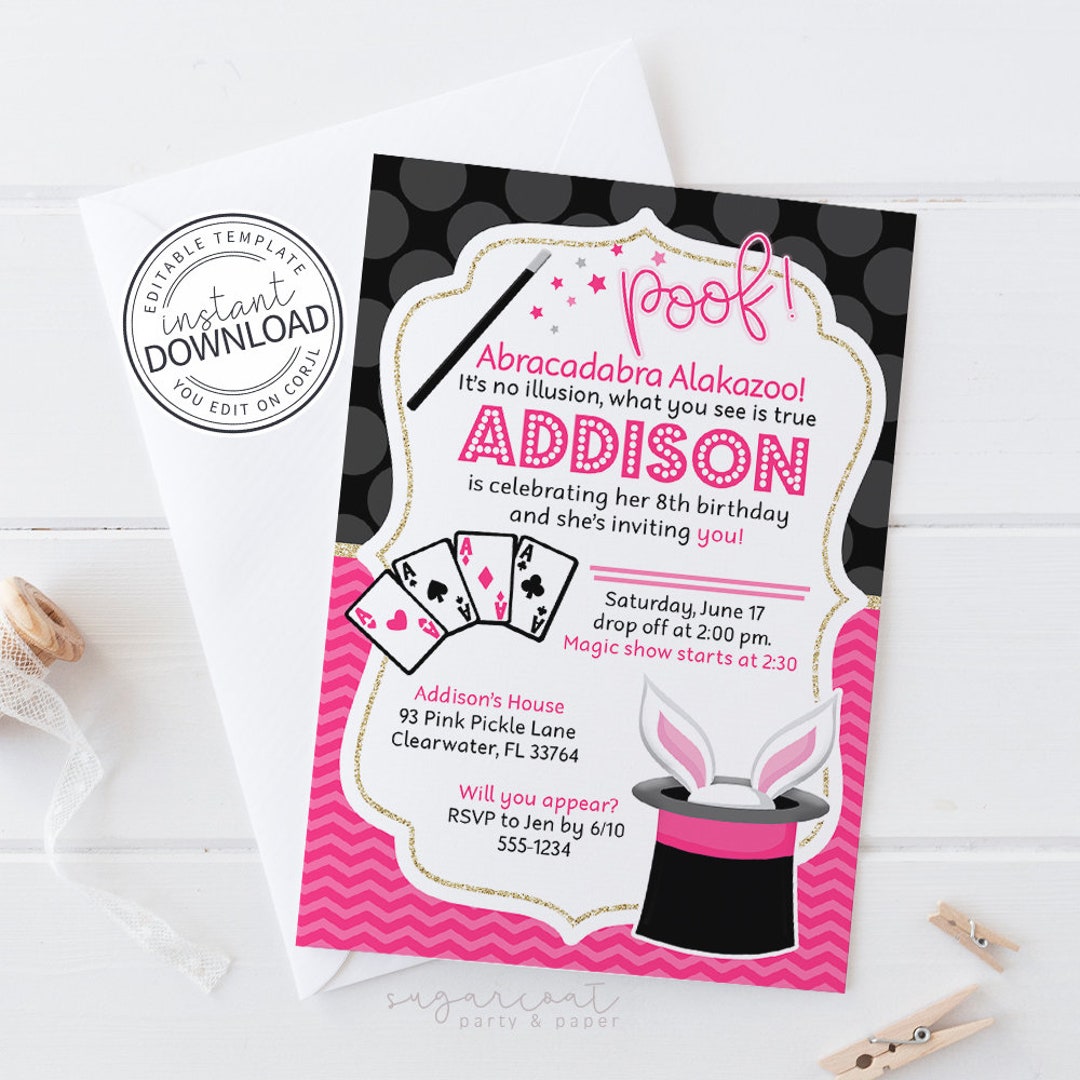 Magic Invitations, Magic Birthday Invitation, Magician Party ...