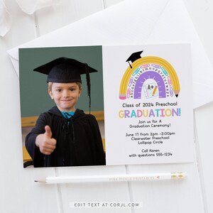 Preschool Graduation Invitation, School Rainbow Invitation, Preschool ...