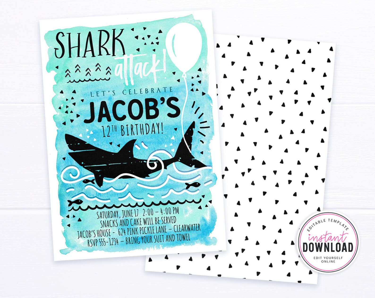 Shark Invitation, Shark Invite, Shark Party, Shark Birthday, Shark ...