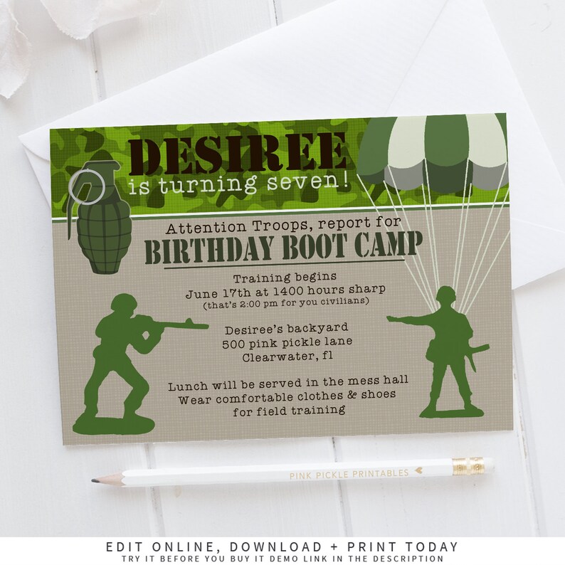 Boot Camp Invitation Army Invitations Military Invitations - Etsy