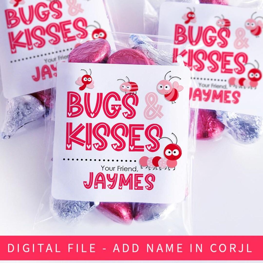 Bugs and Kisses Valentine Stickers, Love Bug Valentines Exchange Cards ...