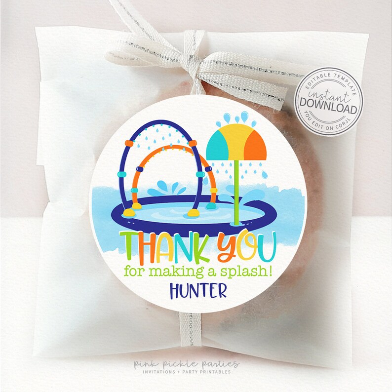 Editable Splash Pad Favor Tag, Splash Pad Thank You Tag, Splish Splash ...