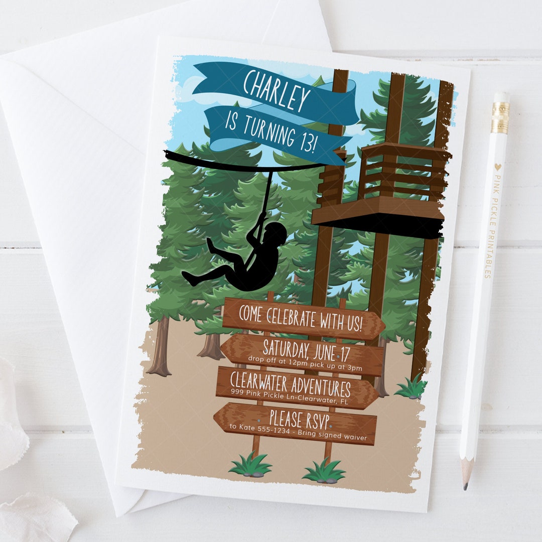 Zipline Invitation, Zipline Birthday Party, Zipline Birthday, Zipline ...