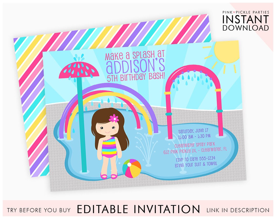 Splash Pad Invitation, Splash Party Invitation, Splish Splash, Splash ...