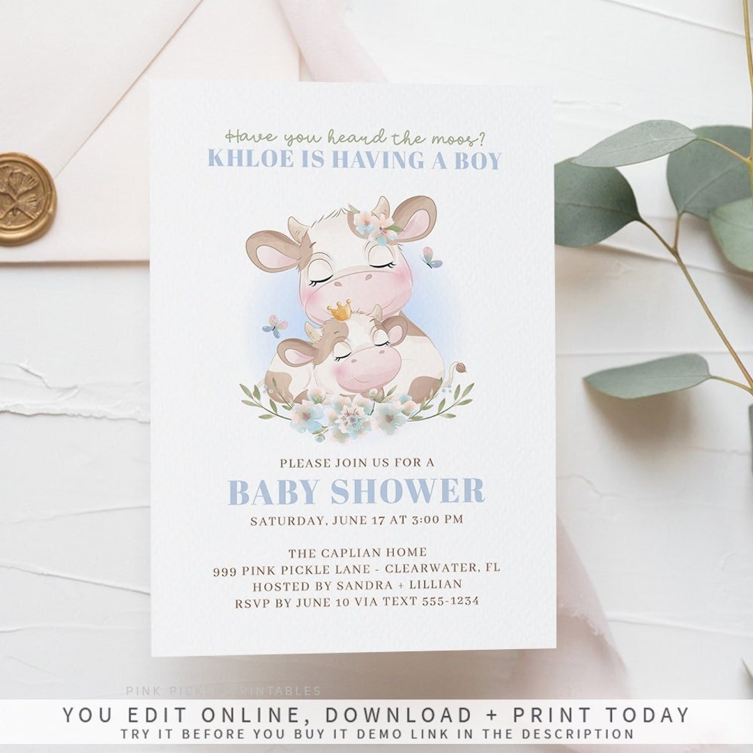 Cow Baby Shower Invitation, Holy Cow Baby Shower Invitations, Cow ...
