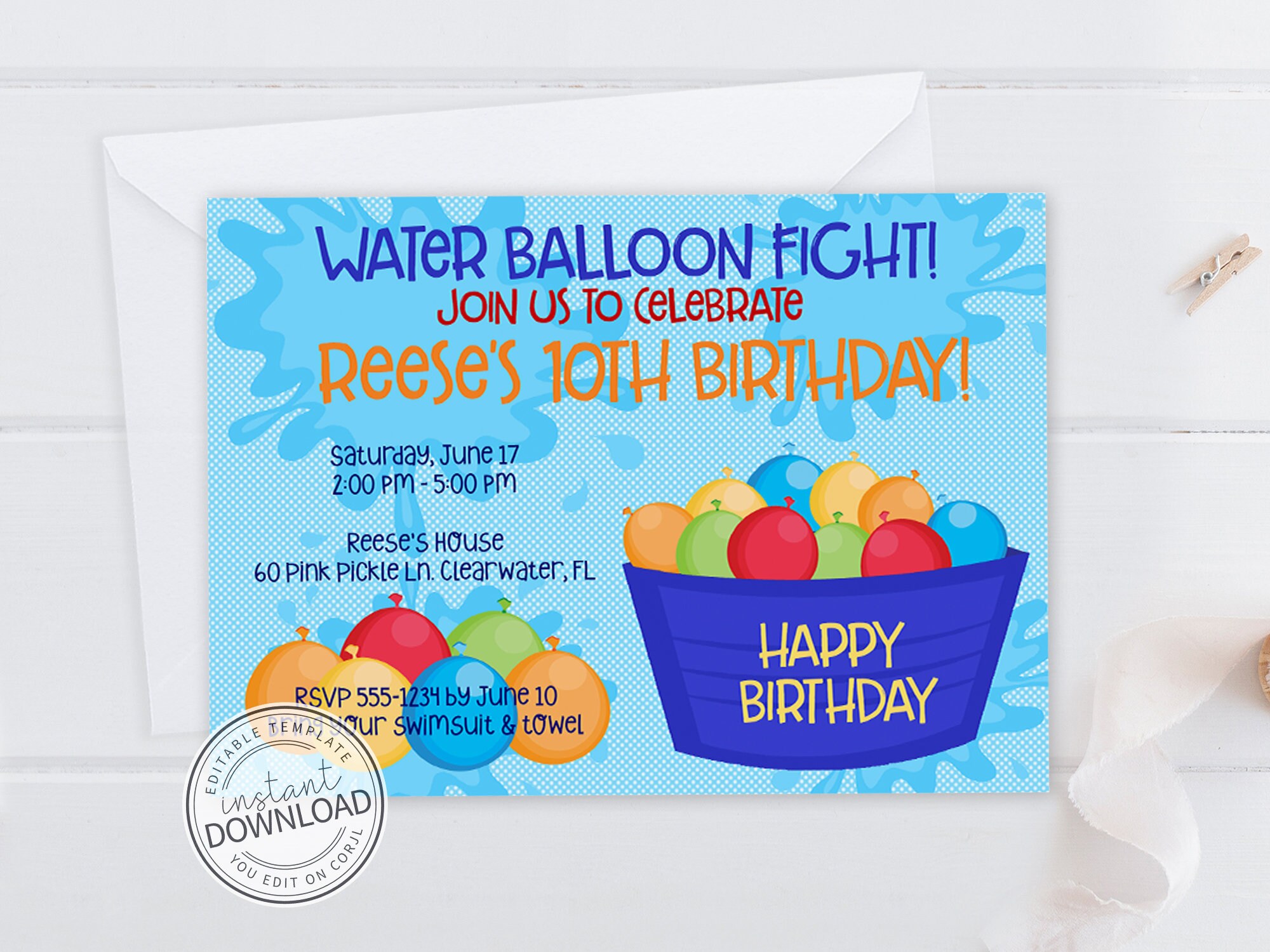 Water Balloon Invitation Water Balloon Invite Water Balloon | Etsy
