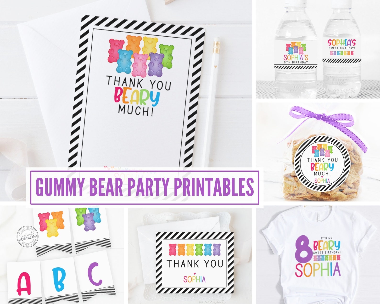 Editable Gummy Bear Birthday Party Printable Package, Gummy Bear ...