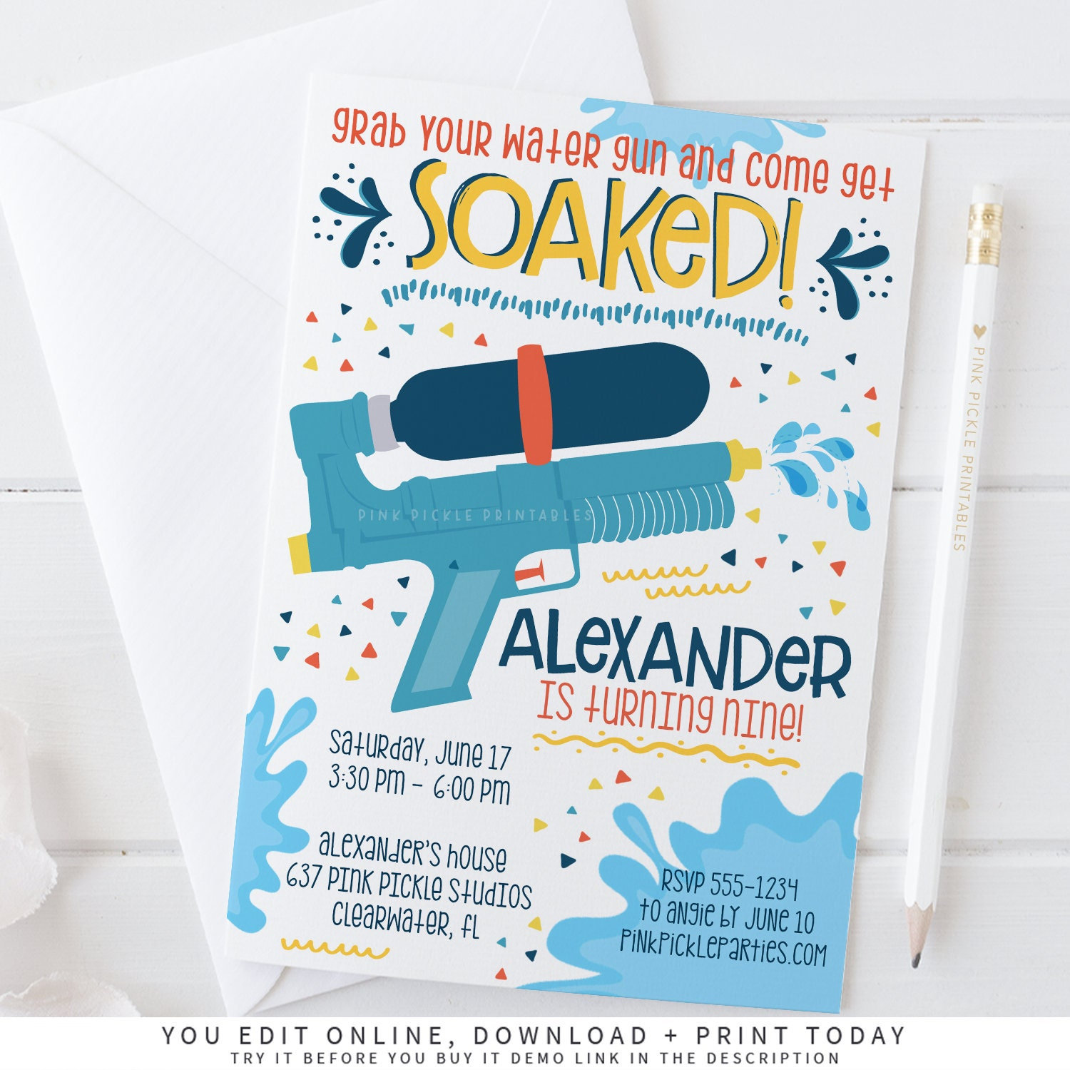 Water Gun Invitation Summer Party Water Gun Party Water - Etsy