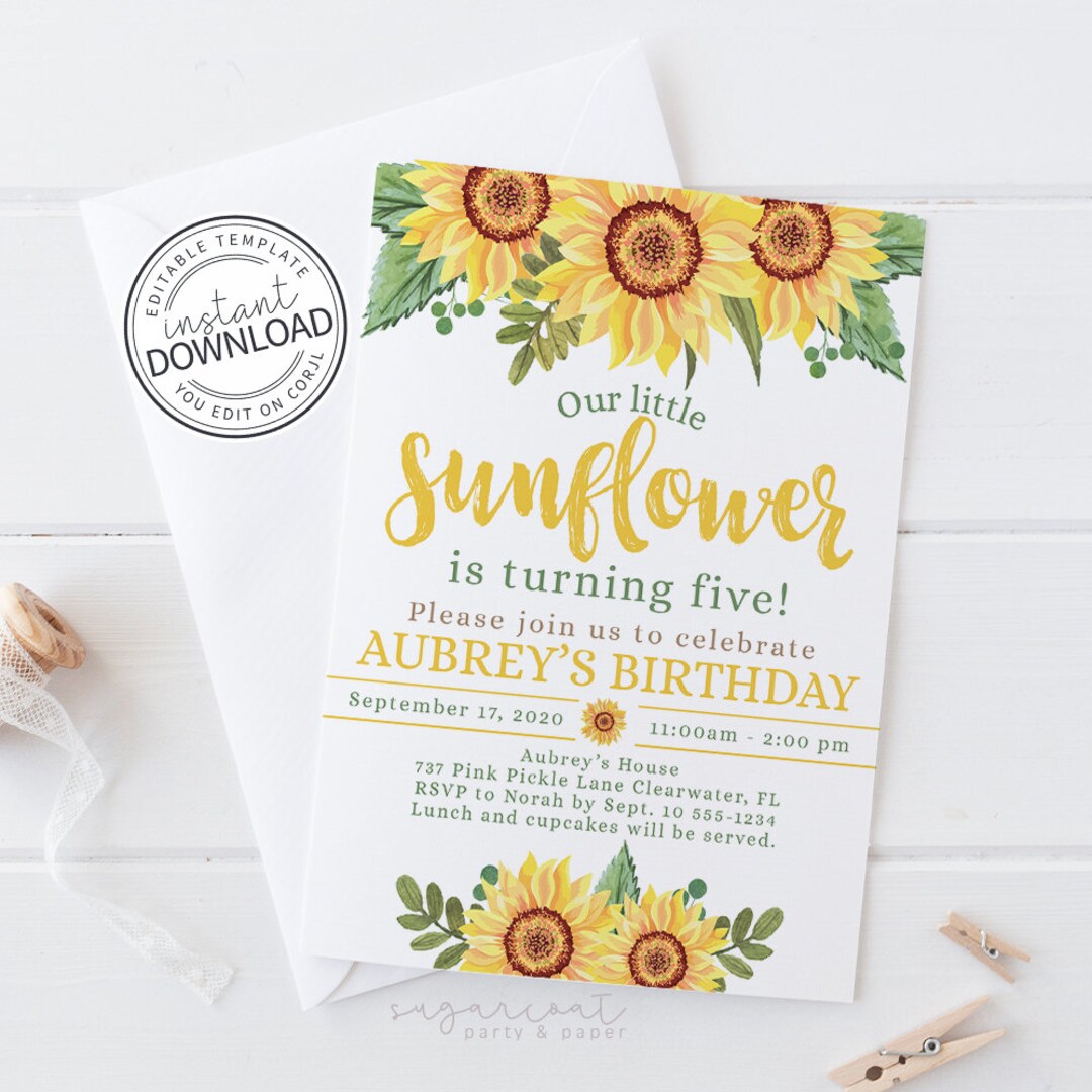 Sunflower Invitation, Sunflower Birthday Invitation Template, Instant ...