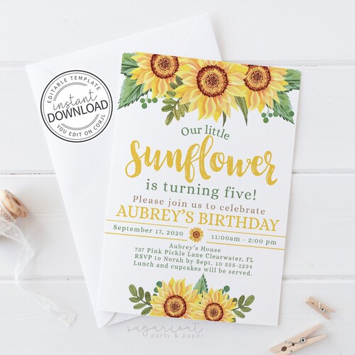 Editable Sunflower Birthday Invitation Template Sunflower 1st - Etsy